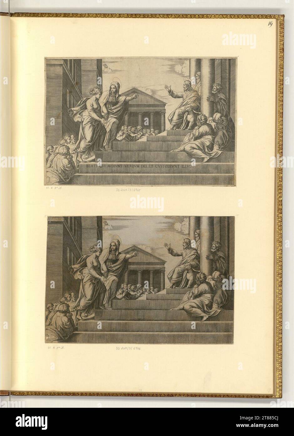 Marcantonio Raimondi Martha leads Maria Magdalena via a staircase to ...