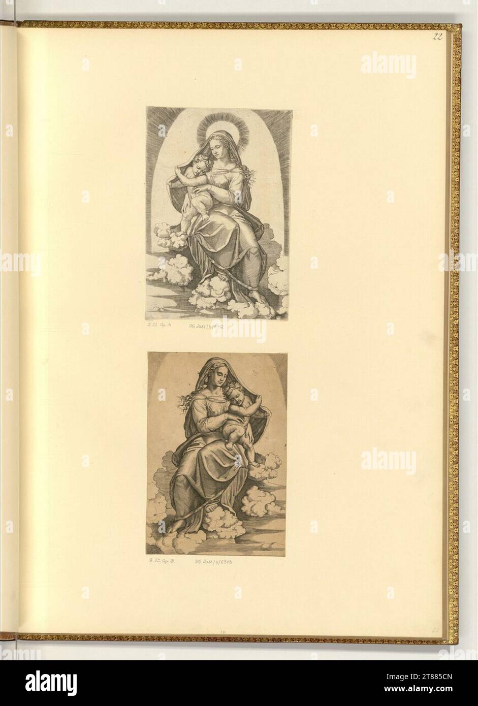 Marcantonio Raimondi Maria with a child on clouds in the radiation ...