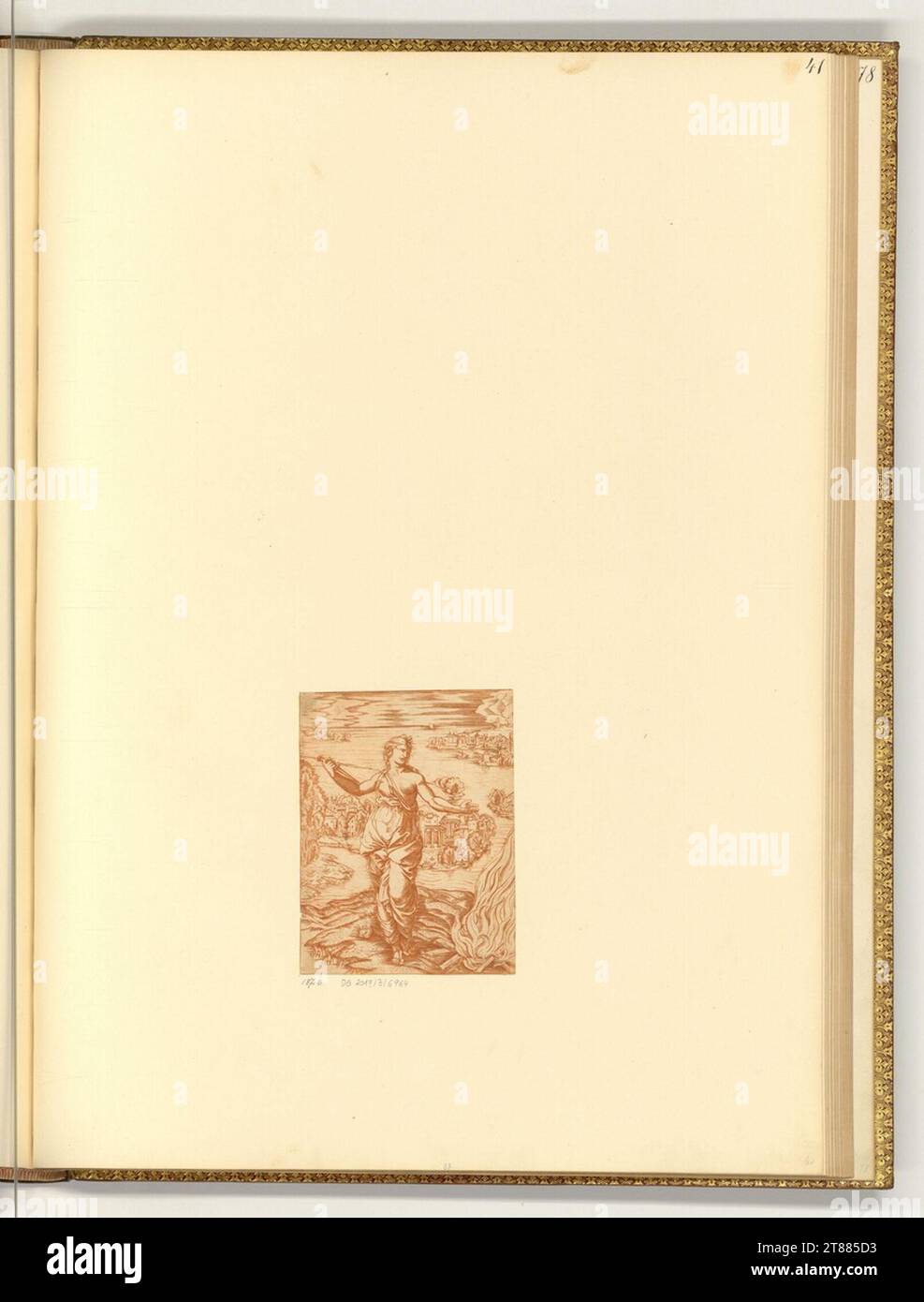 Marcantonio Raimondi Dido kills with a dagger, a fire next to her ...