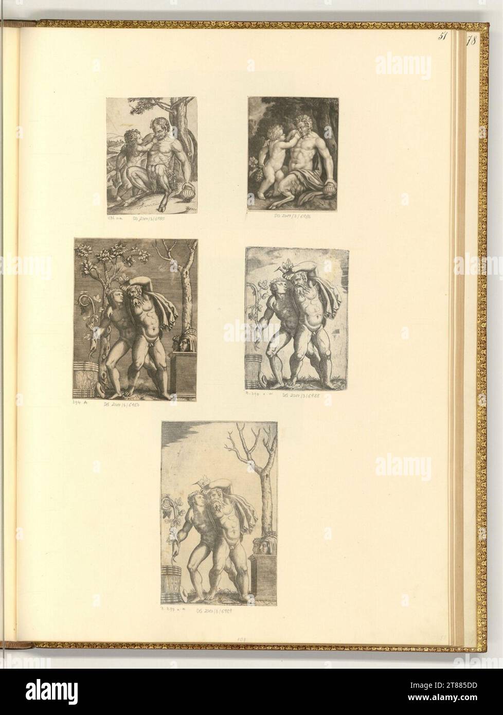 Marcantonio Raimondi Satyr with child; Silenus, supported by a young ...