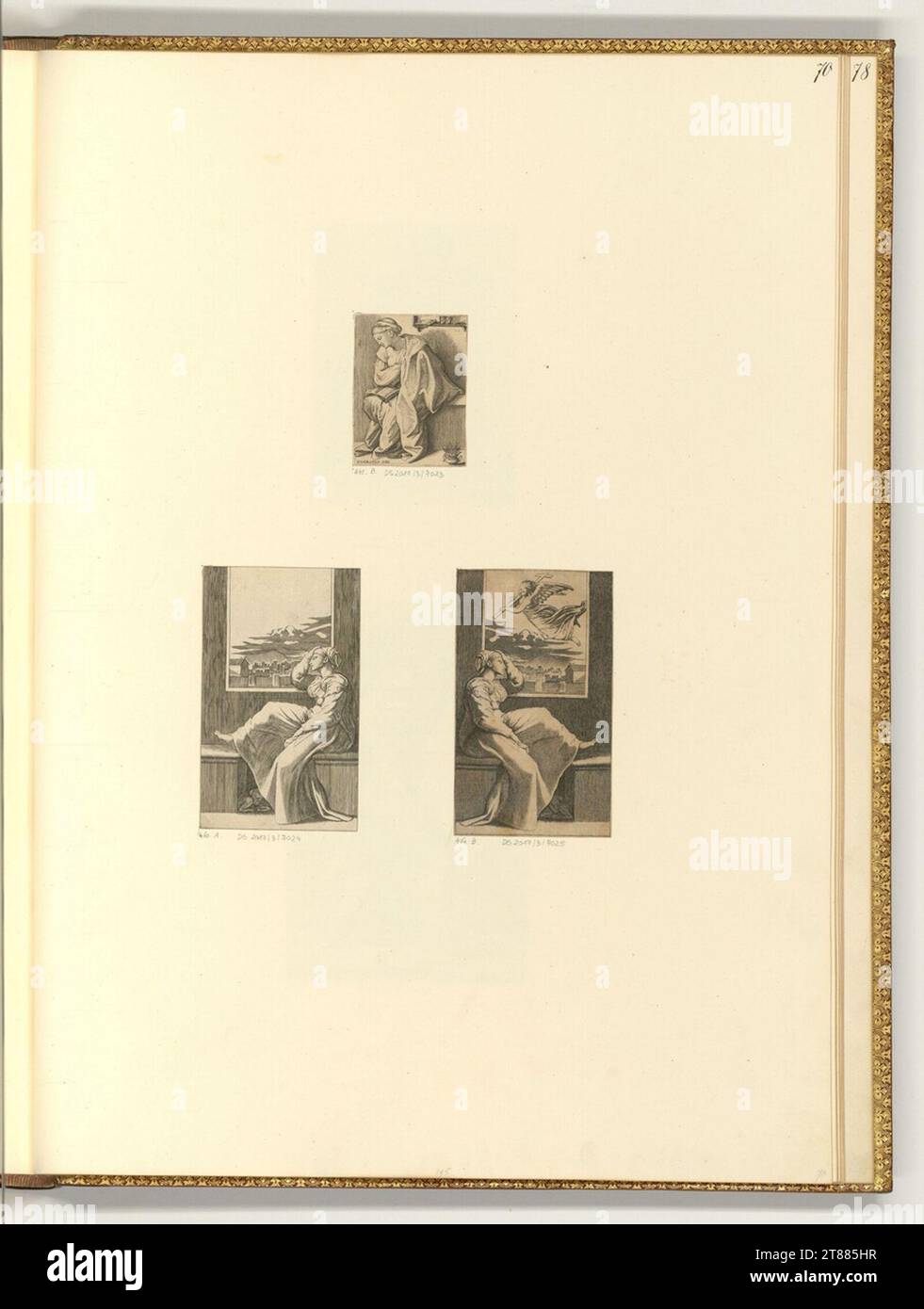 Marcantonio Raimondi Reading woman; HELENA vision. Copper engraving ...