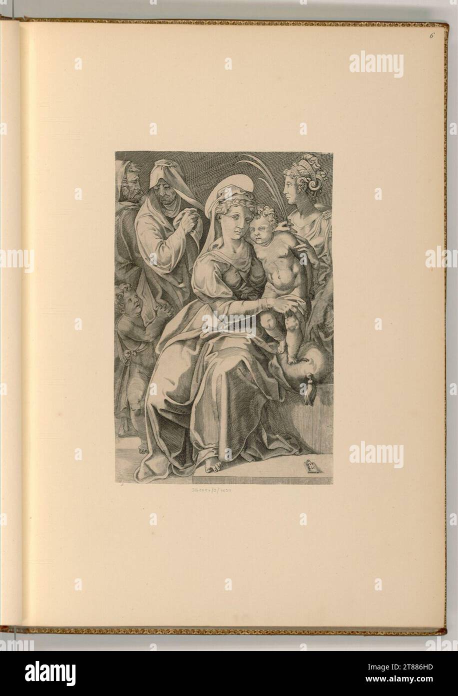 Enea Vico (Engraver) Holy family with St. Barbara and the John's boy ...