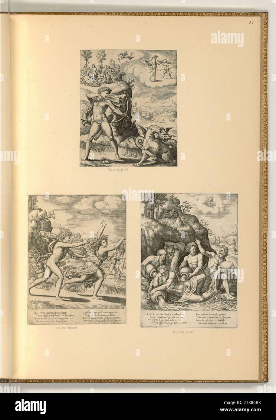 Maître au Dé (Engraver) Apoll and Python; Apoll and Daphne; River gods ...