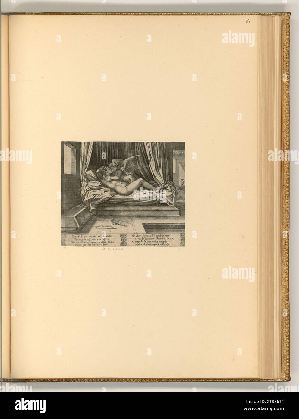 Maître au Dé (Engraver) Amor and psyche are in their marital bed ...