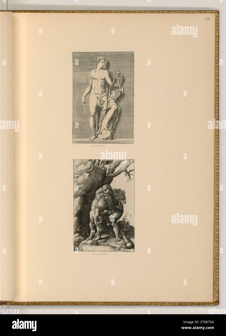 Adamo Scultori (Engraver) Apoll with lyra; Hercules and the Nemei lion ...