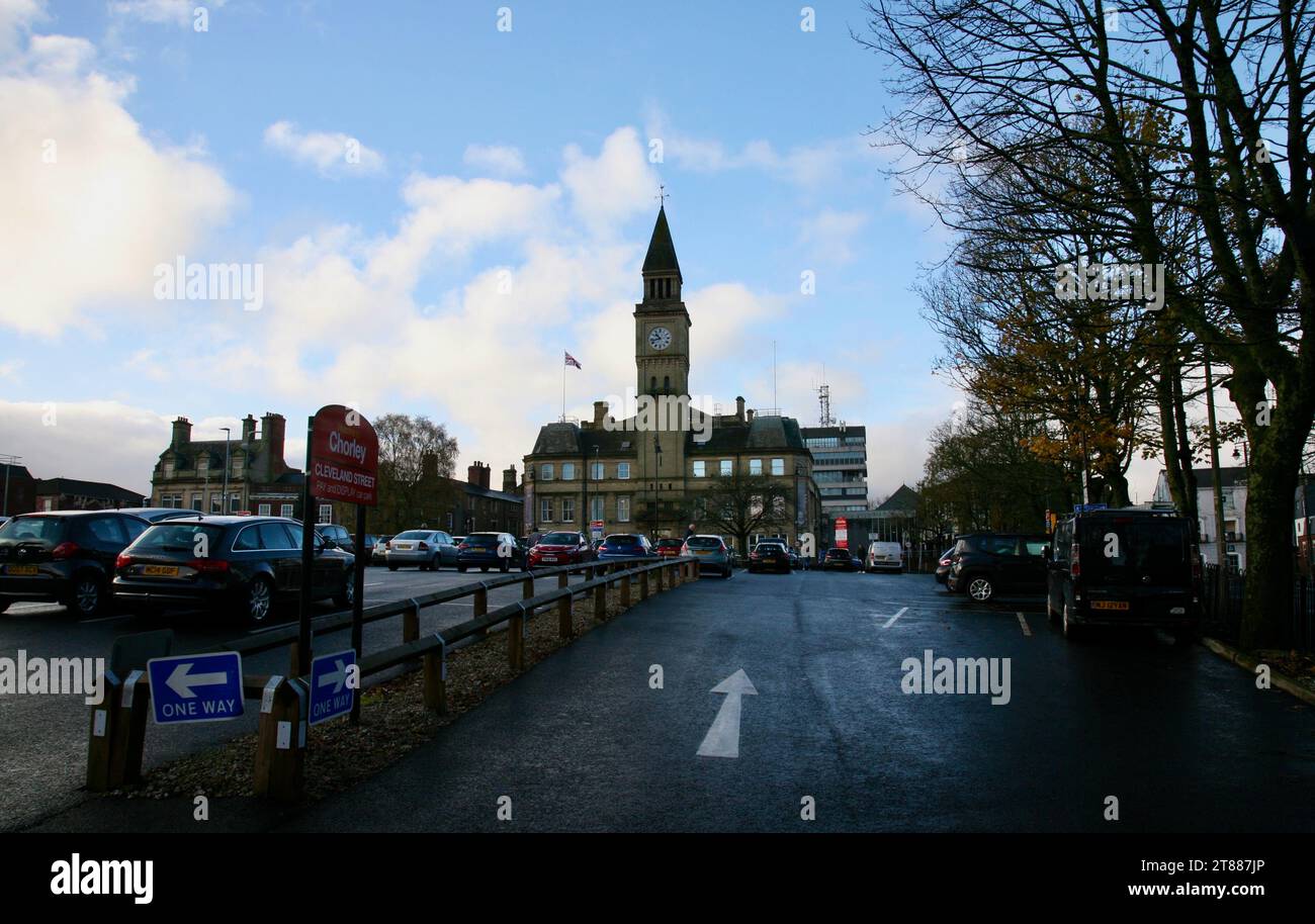 A view of the Town Hall and Clock Tower in the centre of Chorley ...