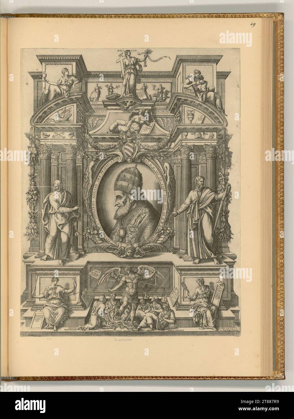 Mario Cartaro (Engraver) Pope Pius V portrait in profile, surrounded by ...