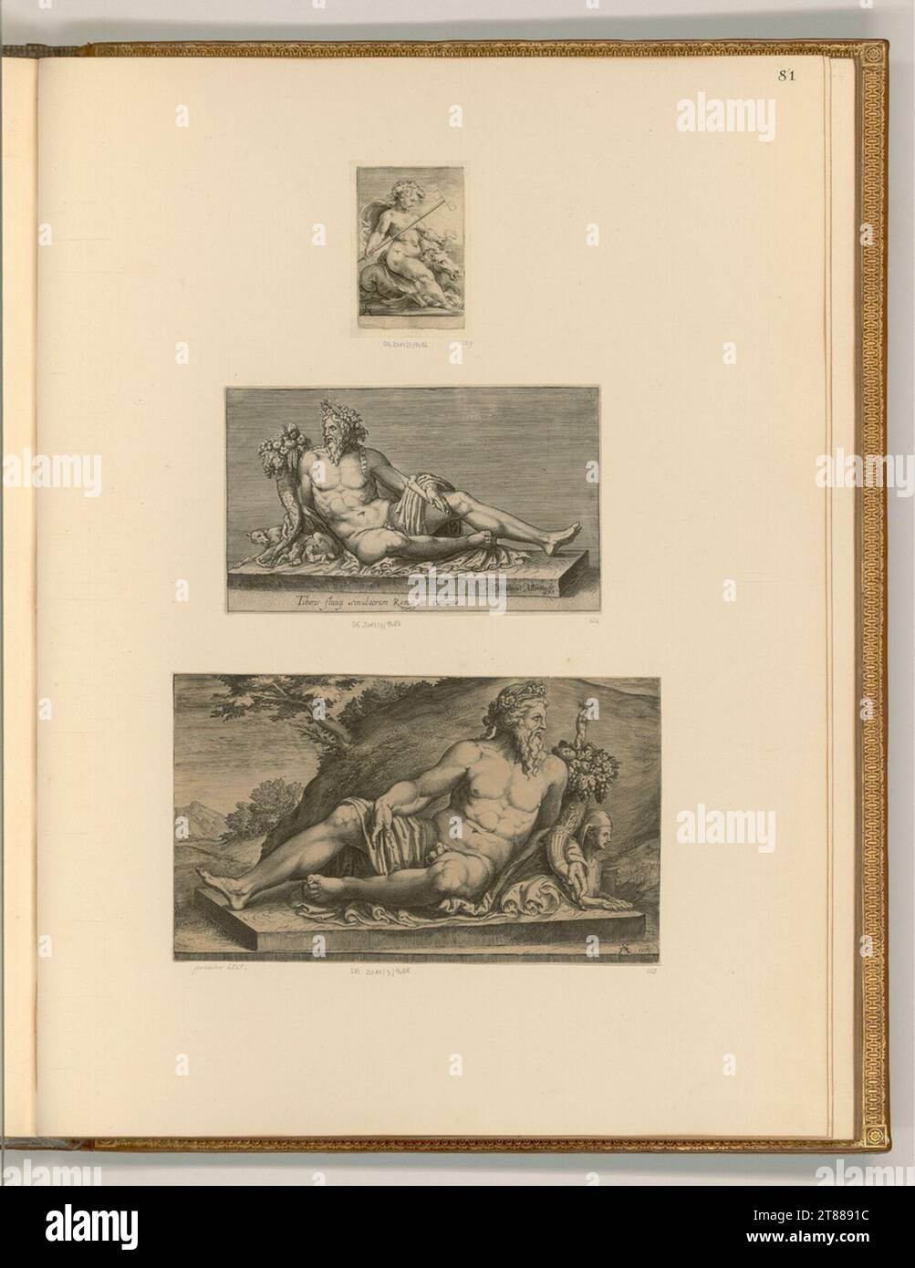 Cherubino Alberti (Engraver) Genius with horse; River gods according to ancient statues. Copper ...