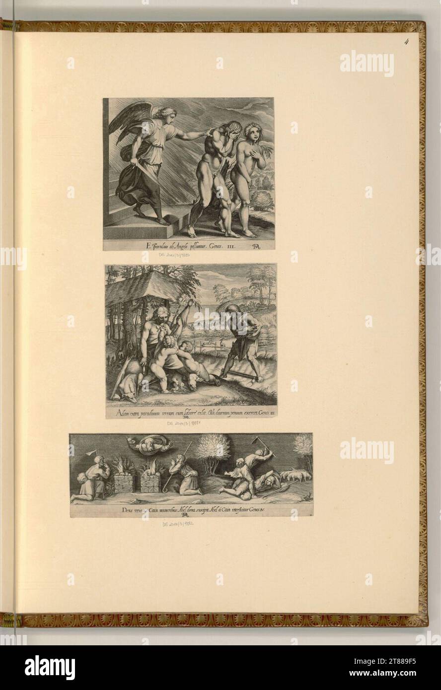 Francesco Villamena (Engraver) Expulsion from paradise; Cain and Abel. Copper engraving print ...