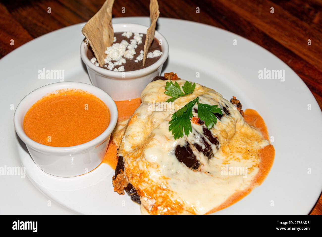 Traditional chille filled with meat, Oaxaca style in Mexico Stock Photo ...