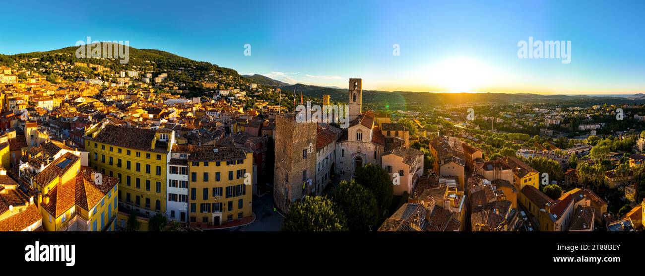 Aerial view of Grasse, a town on the French Riviera, known for its long ...