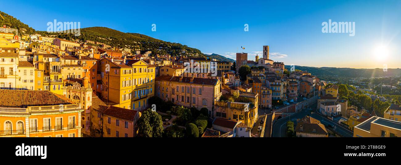 Aerial view of Grasse, a town on the French Riviera, known for its long ...