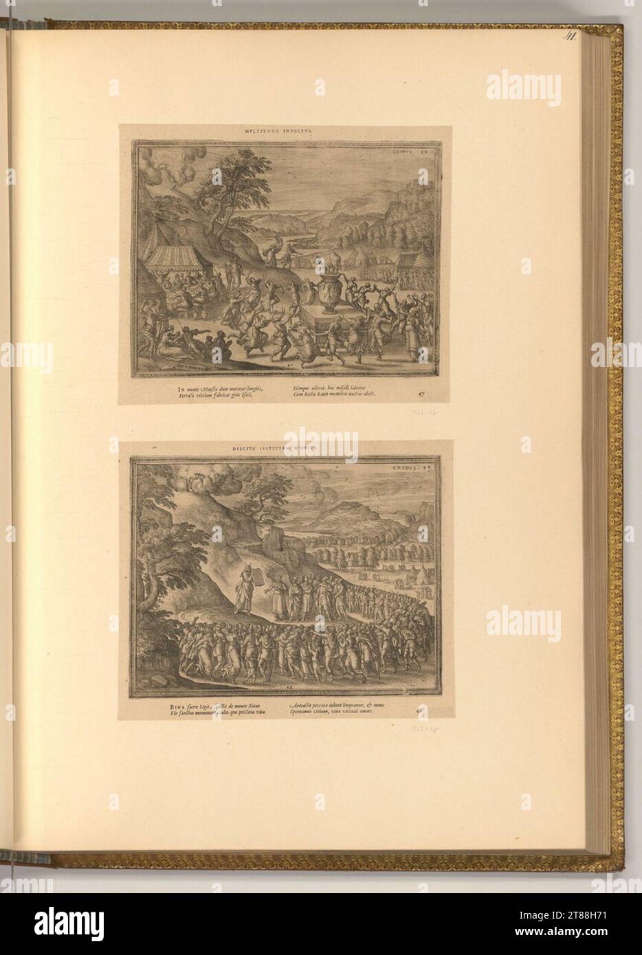Pieter Van der Borcht (Engraver) Dance around the golden calf; Moses ...