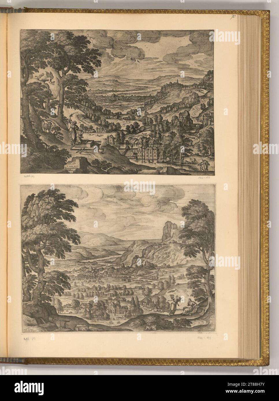 Pieter Van der Borcht (Engraver) Hagar in the desert; Sacrifice of the Isaac. etching 1586 ...