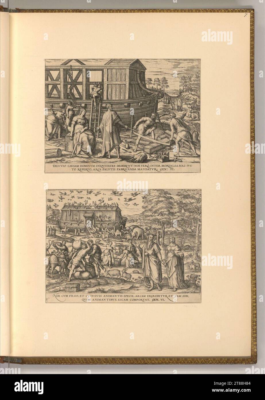 Simon Novellanus Construction of the ark; Recovers the animals into the ...