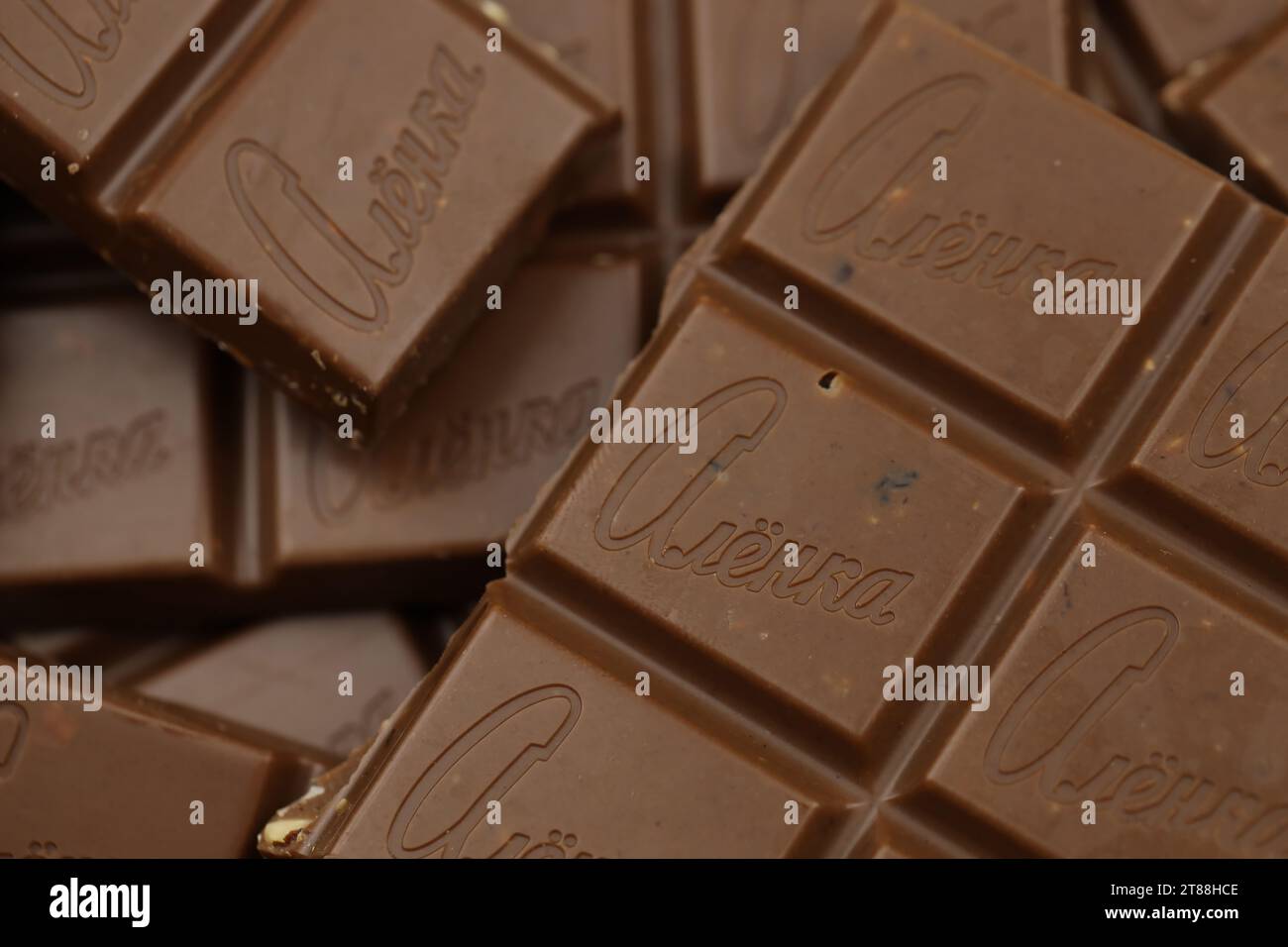 KHARKIV, UKRAINE - JANUARY 27, 2021 Alyonka chocolate square bars ...