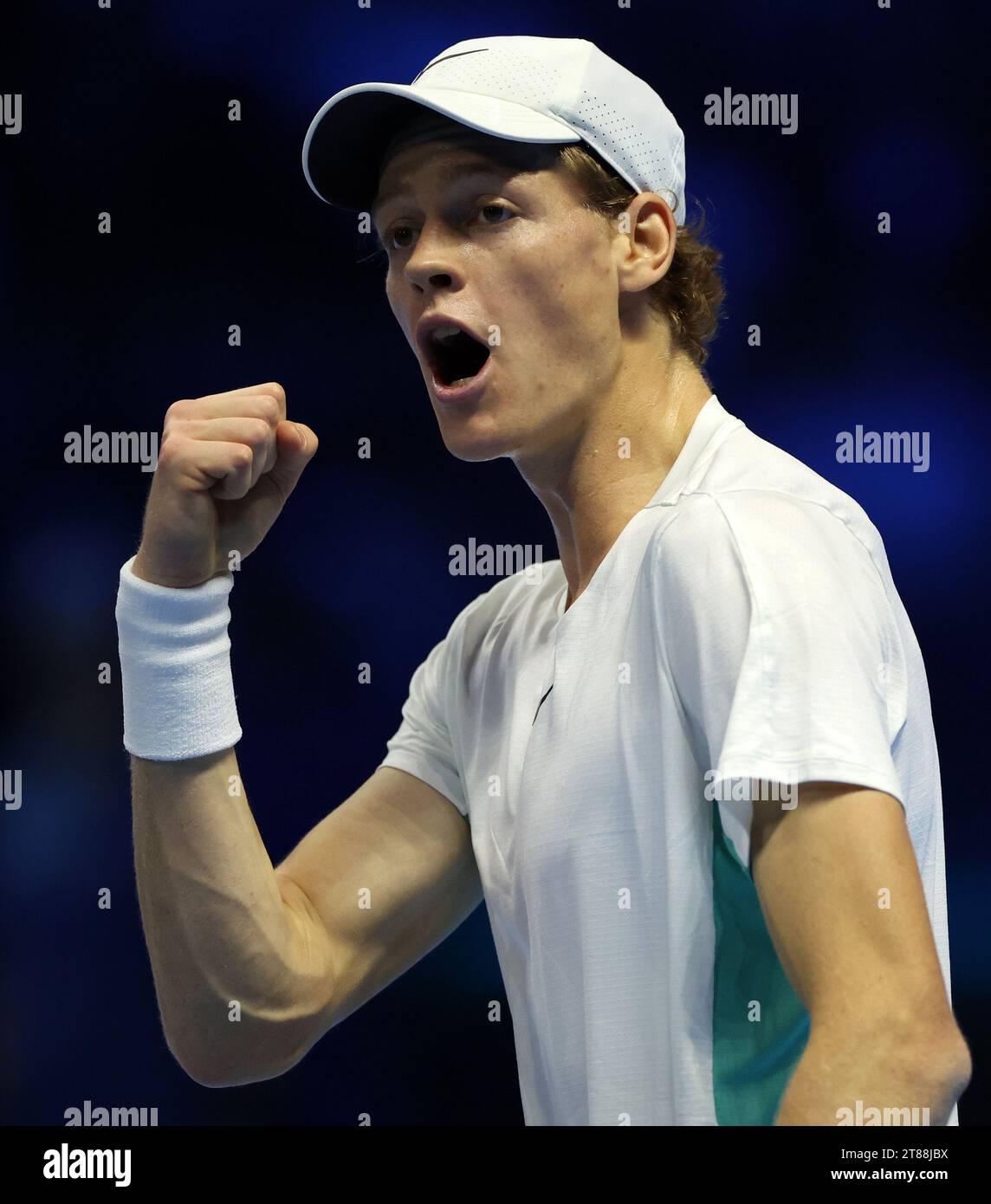 Turin, Italy. 18th Nov, 2023. Jannik Sinner celebrates scoring during ...