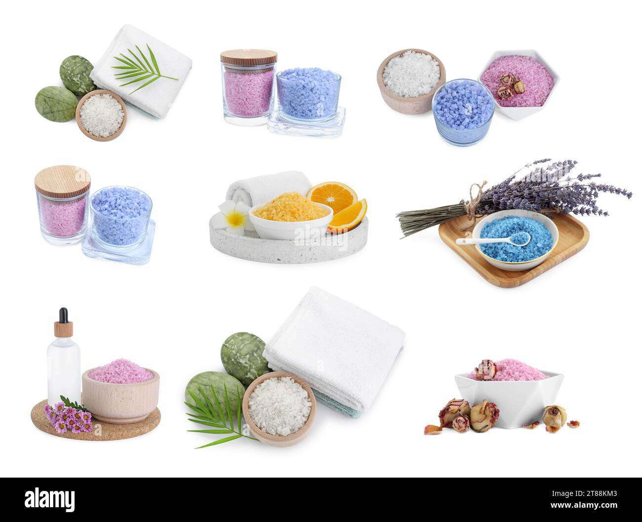 Different sea salt isolated on white, collection Stock Photo - Alamy