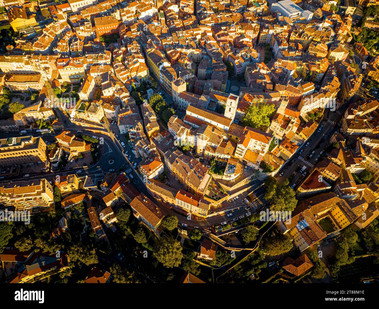 Aerial view of Grasse, a town on the French Riviera, known for its long ...