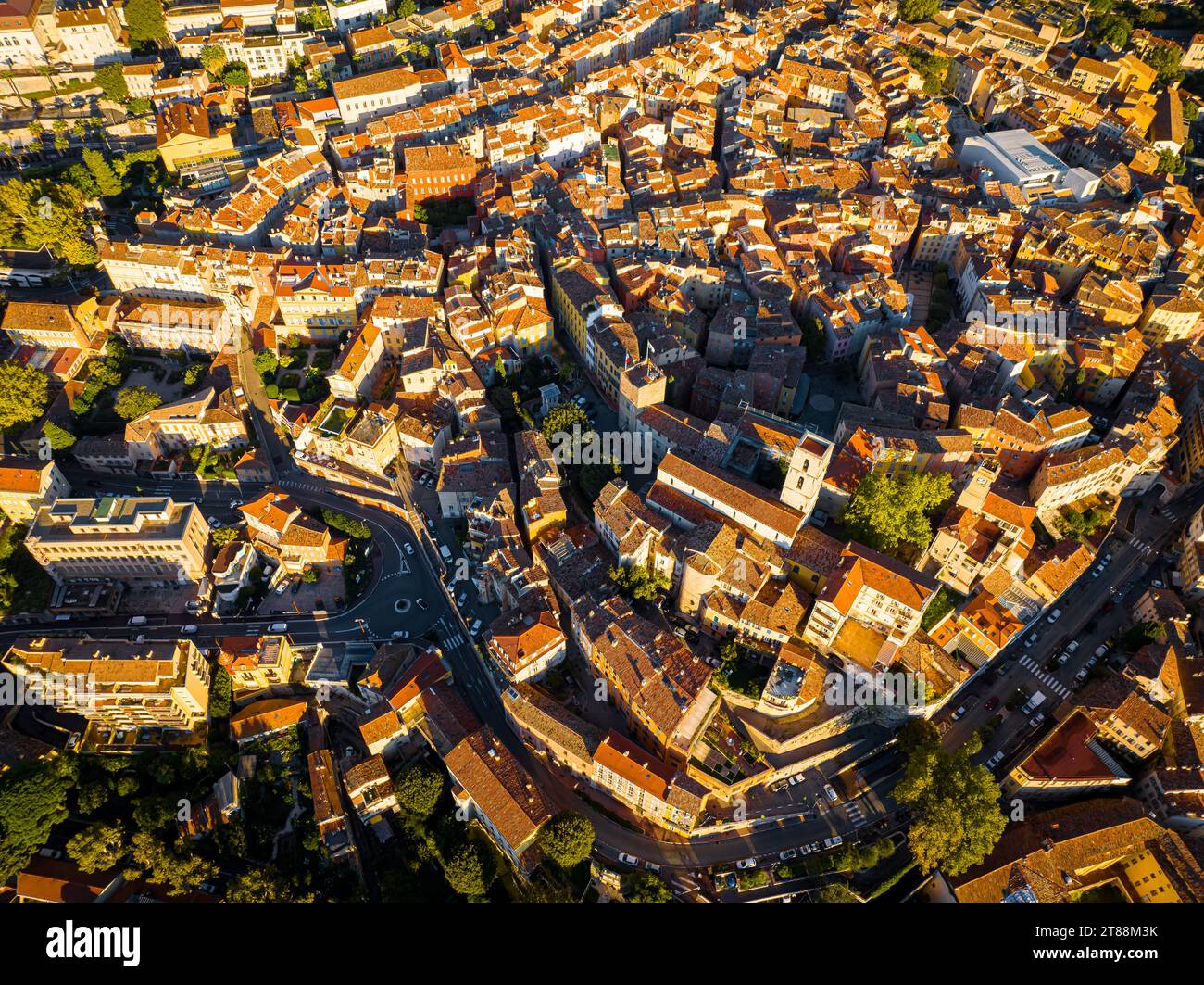 Aerial view of Grasse, a town on the French Riviera, known for its long ...