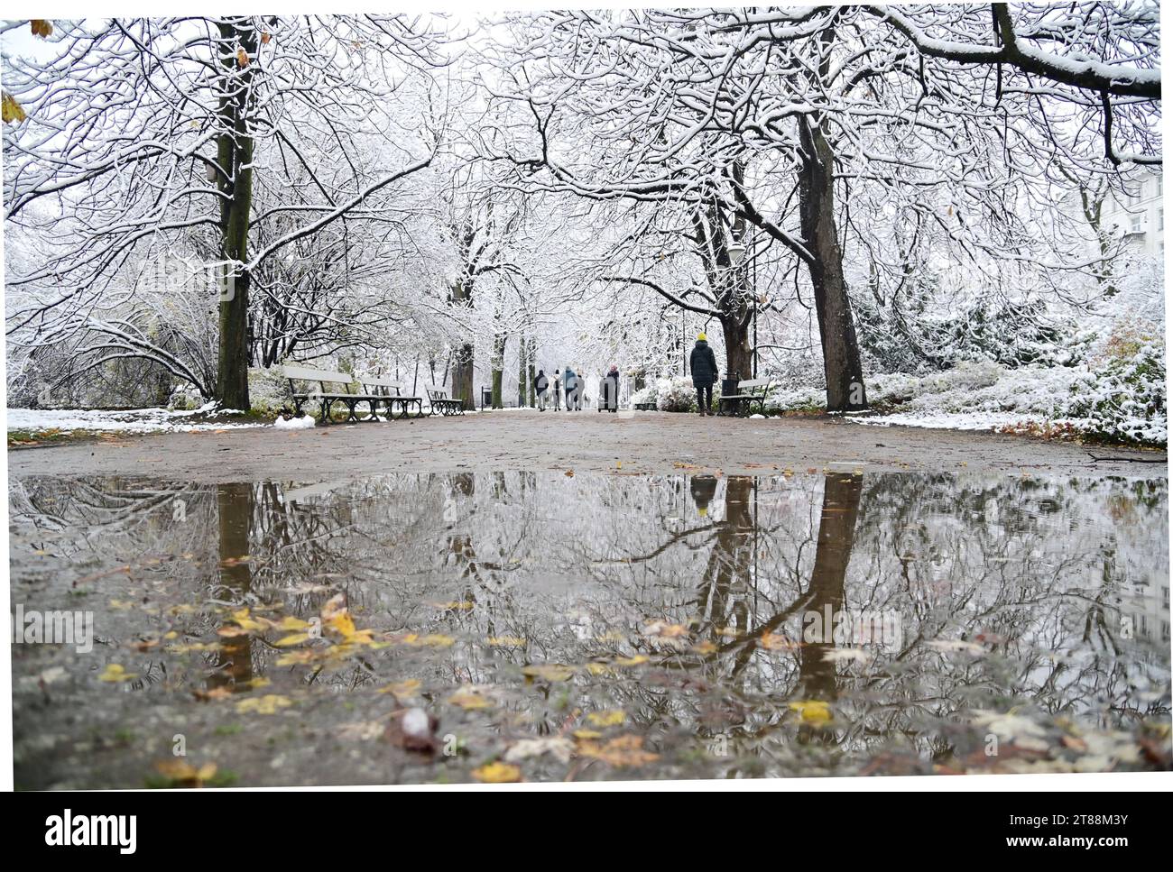 Warsaw, Poland. 18th Nov, 2023. People walk in a park after the first ...