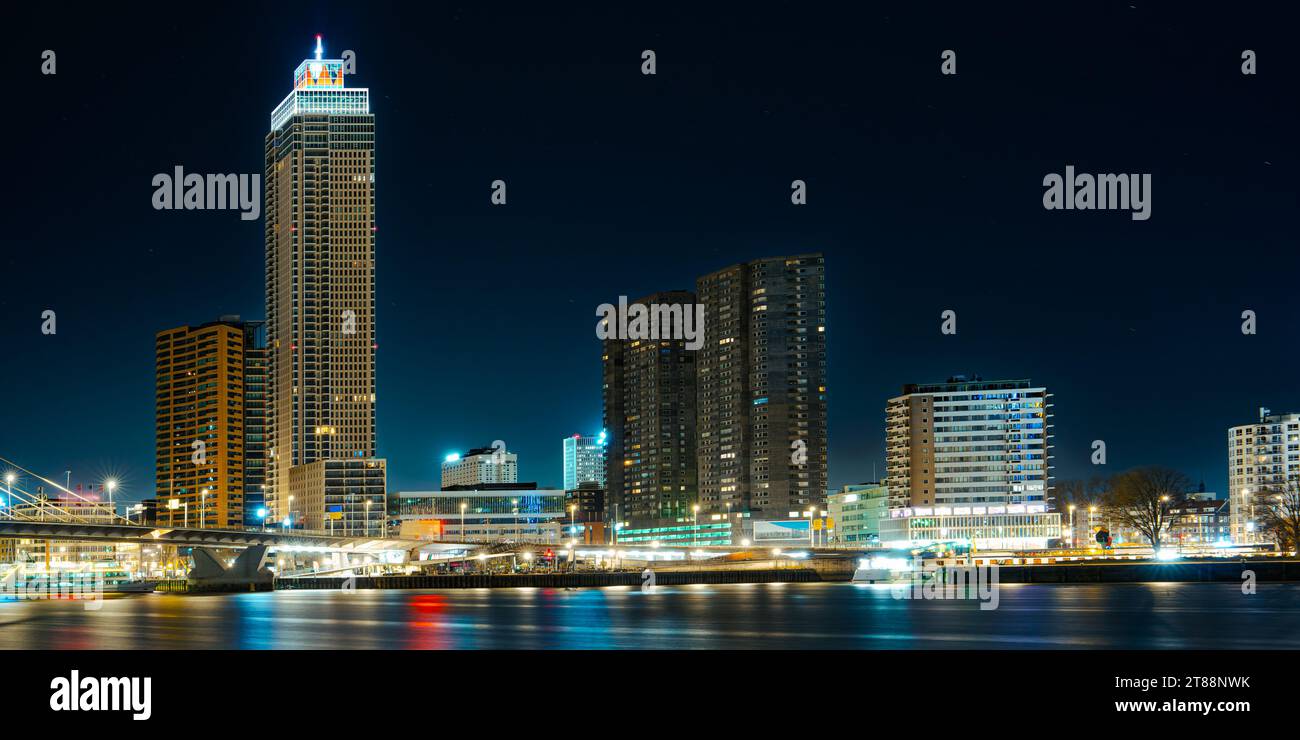 Captivating Night View of Rotterdam's Modern High-Rise Buildings and ...