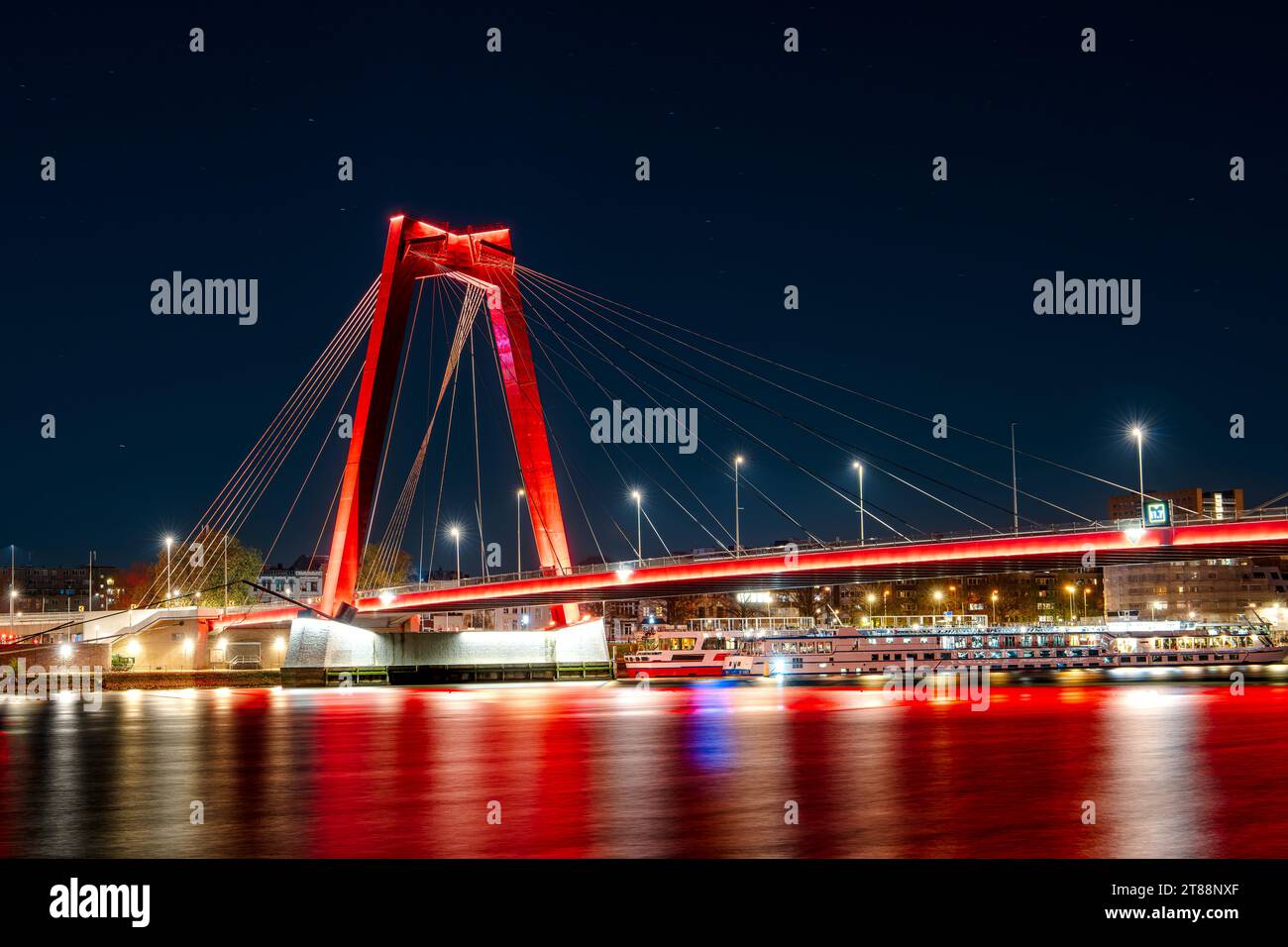 Willemsbrug Bridge in Rotterdam Illuminated at Night with Mesmerizing ...