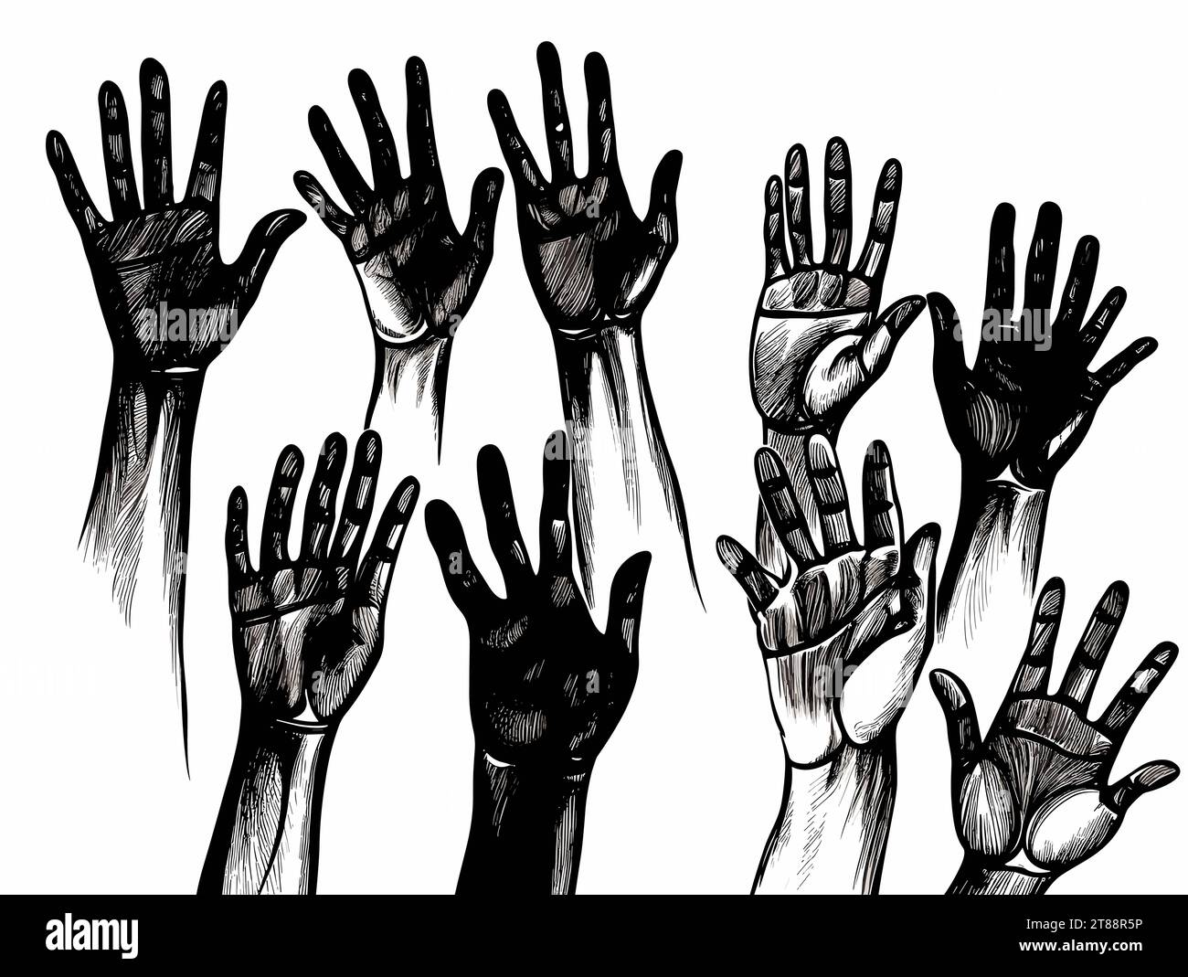 Hands raised crowd Stock Vector Images - Alamy