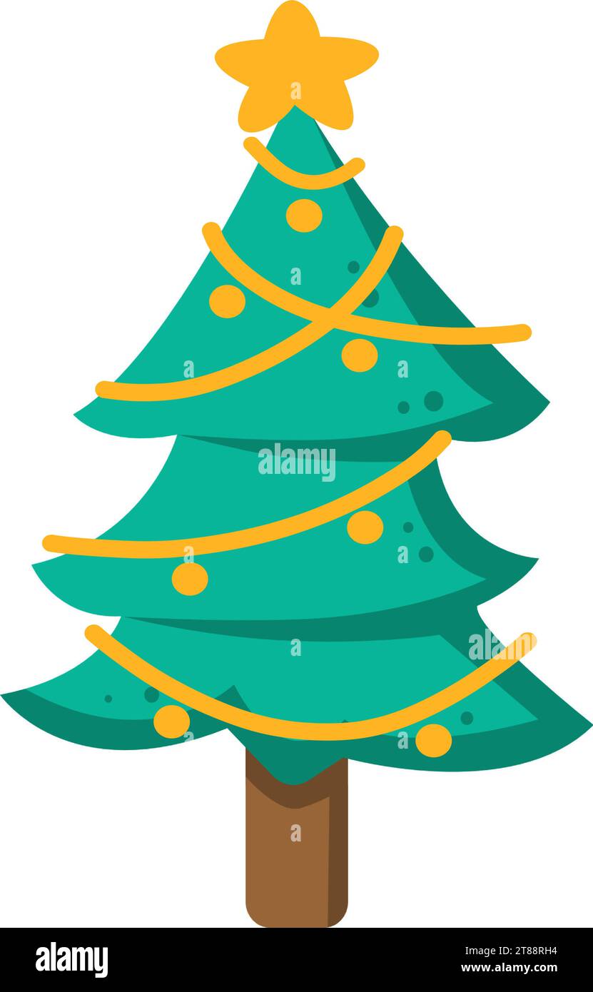 Christmas Tree Decorated Flat Design Vector Illustration Stock Vector ...