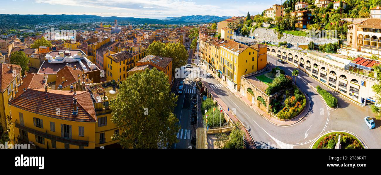 Aerial view of Grasse, a town on the French Riviera, known for its long ...