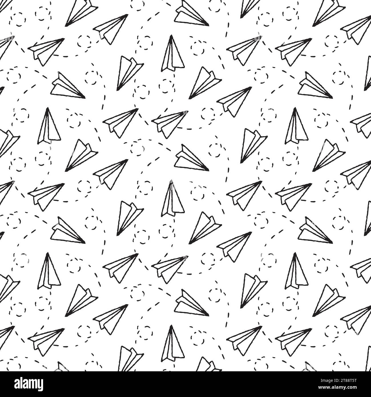 Paper airplane pattern in doodle style, vector graphics, line drawn by hand. Creative design ...