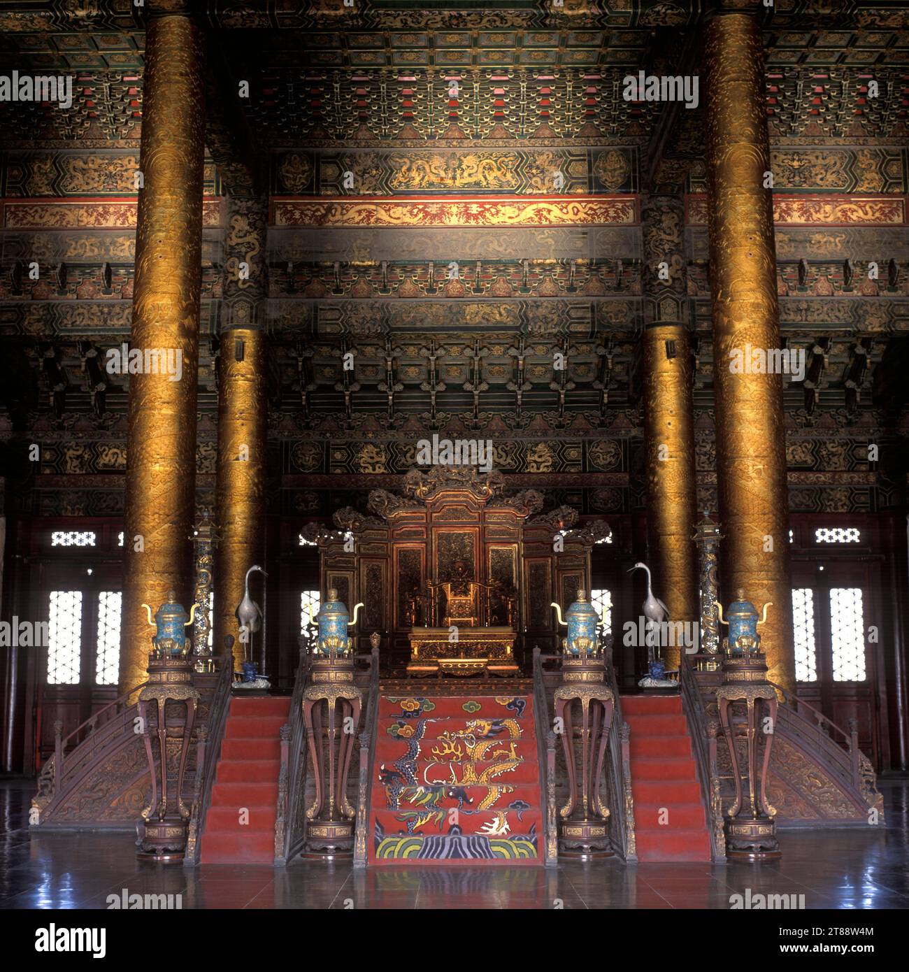China, Beijing: Gugong (Imperial Palace), throne in the throne room ...