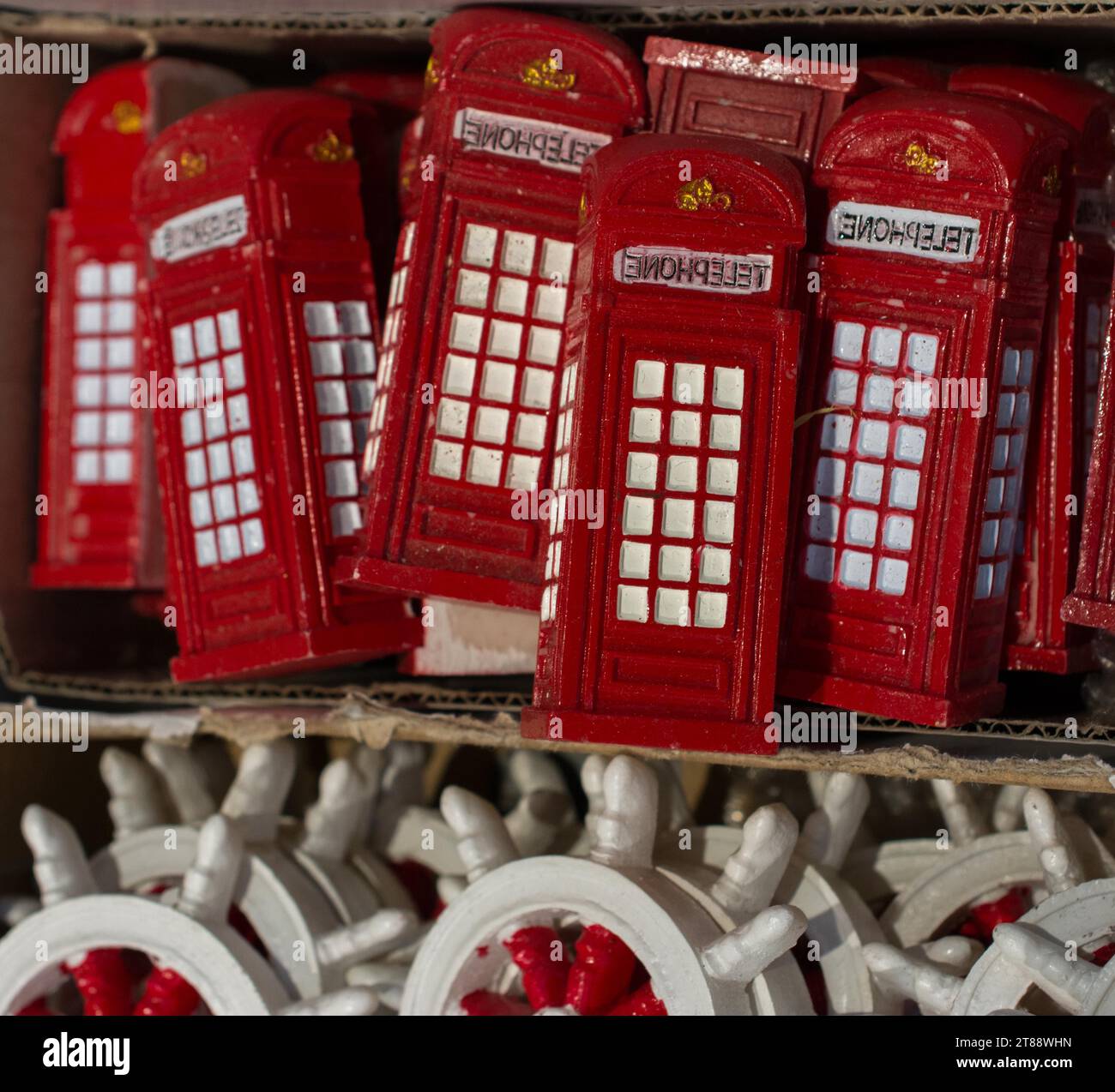 Set of red color phone booth in a box Stock Photo - Alamy