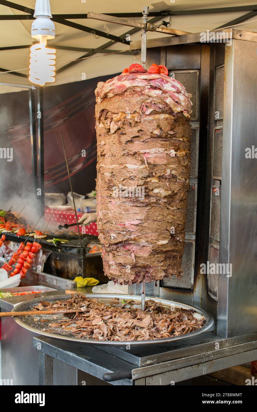 Traditional Turkish Doner Kebab on pole Stock Photo - Alamy