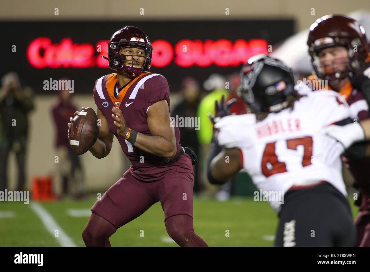 Blacksburg, VA, USA. 18th Nov, 2023. Virginia Tech Hokies quarterback ...