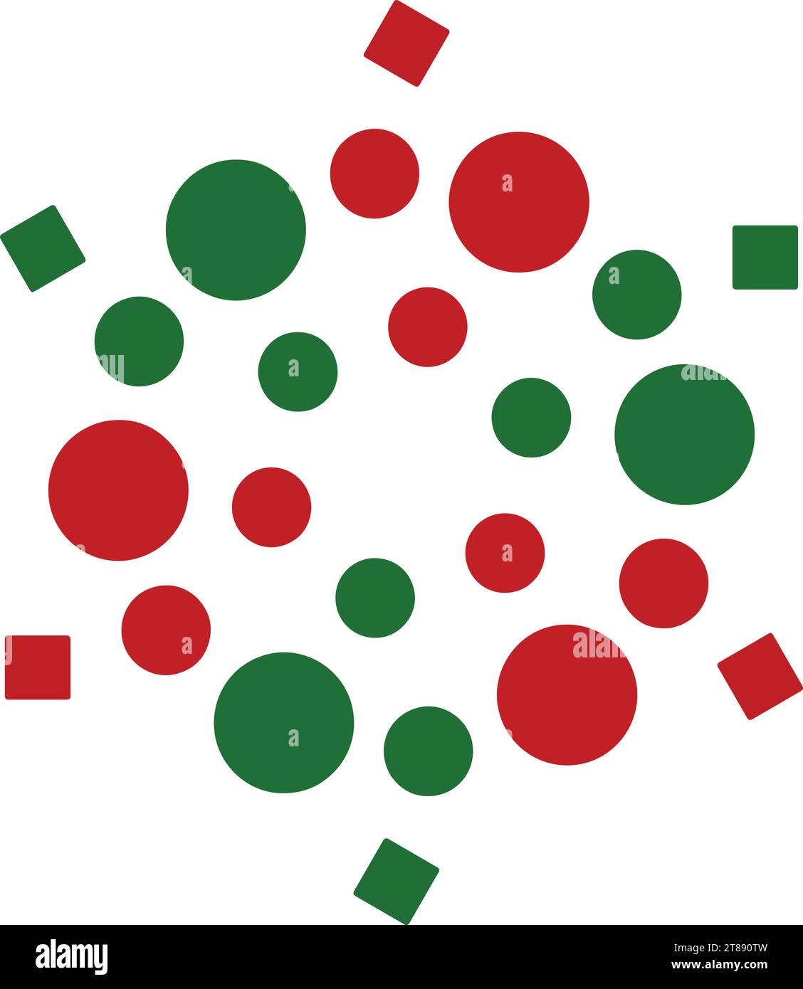 Spread Red and green circles and squares on a white background. For ...