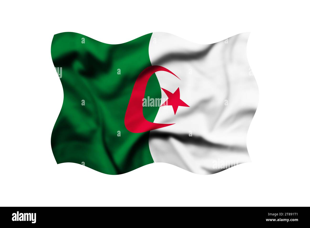 Waving the flag of Algeria isolated on a white background, Clipping path included Stock Photo ...