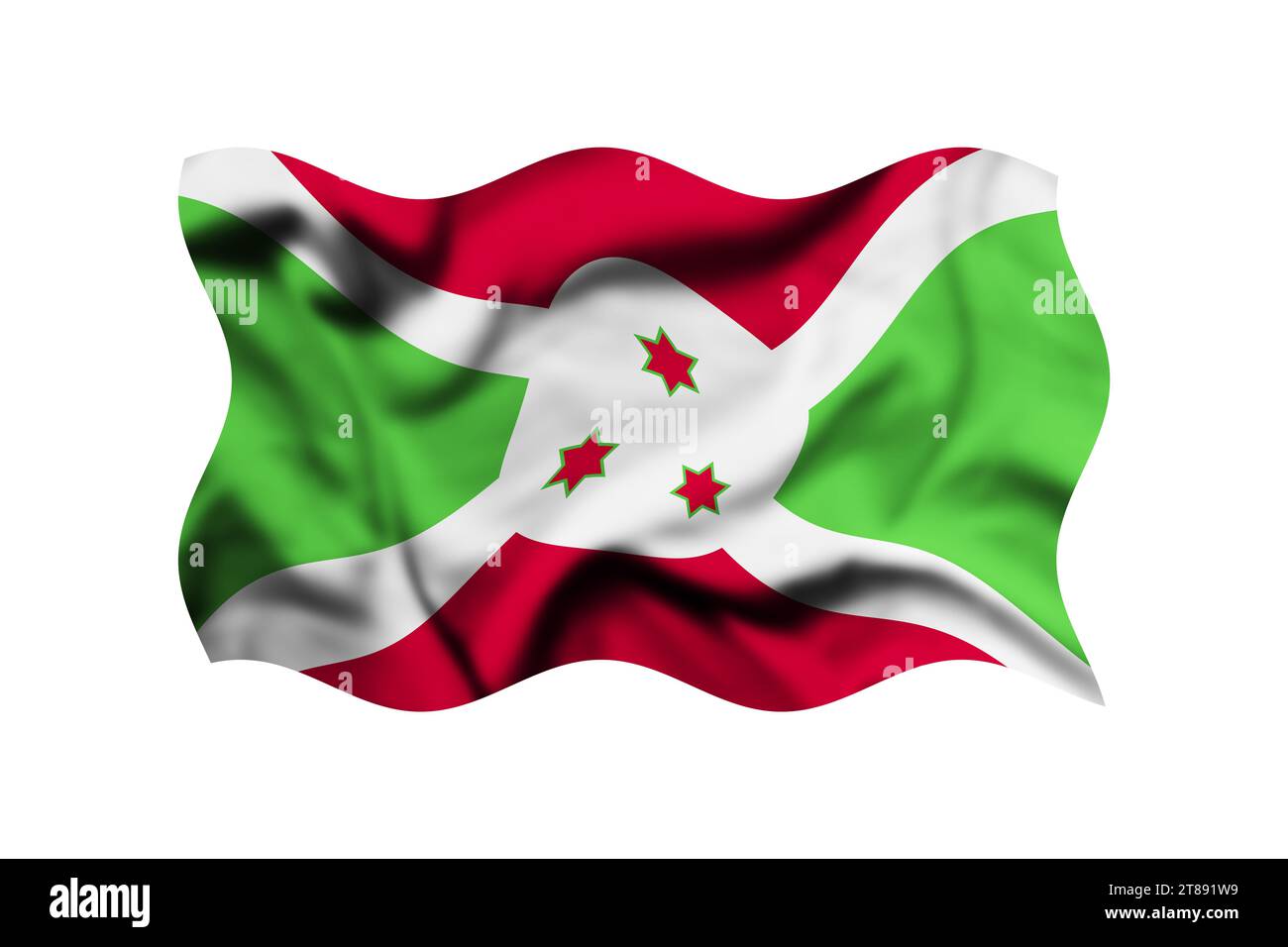 Flag of Burundi waving in the wind on a white background, Clipping path ...