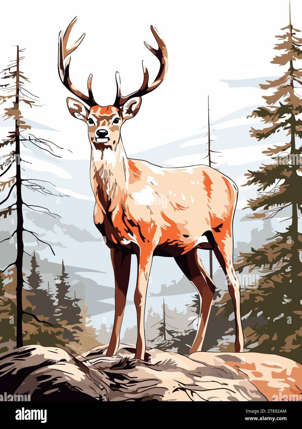 Elk standing in the woods Stock Vector Images - Alamy