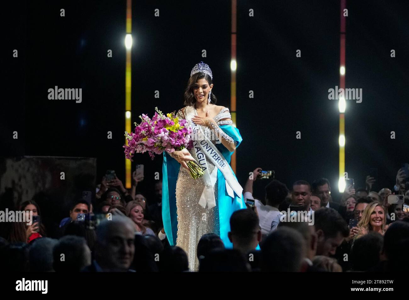 Miss Nicaragua Sheynnis Palacios reacts after being crowned Miss Universe at the 72nd Miss ...