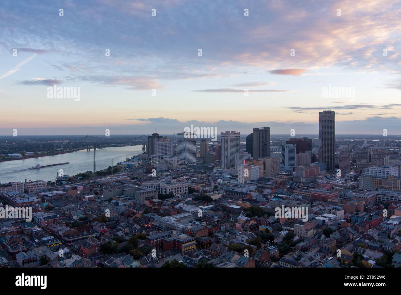 Aerial view of downtown New Orleans, Louisiana and the Mississippi ...