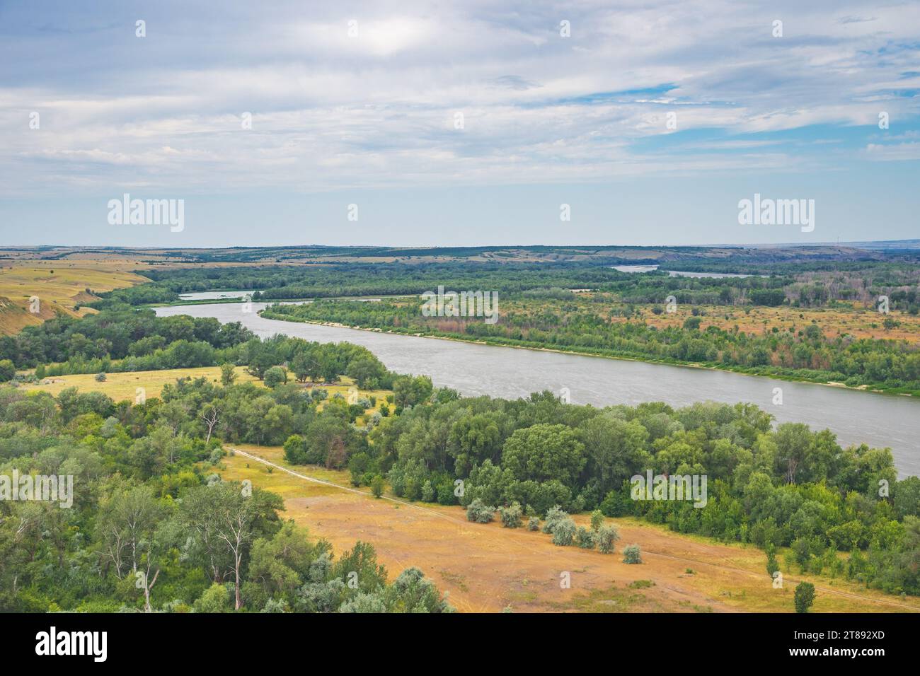 View of the Don River from the observation deck of the Natural Park ...