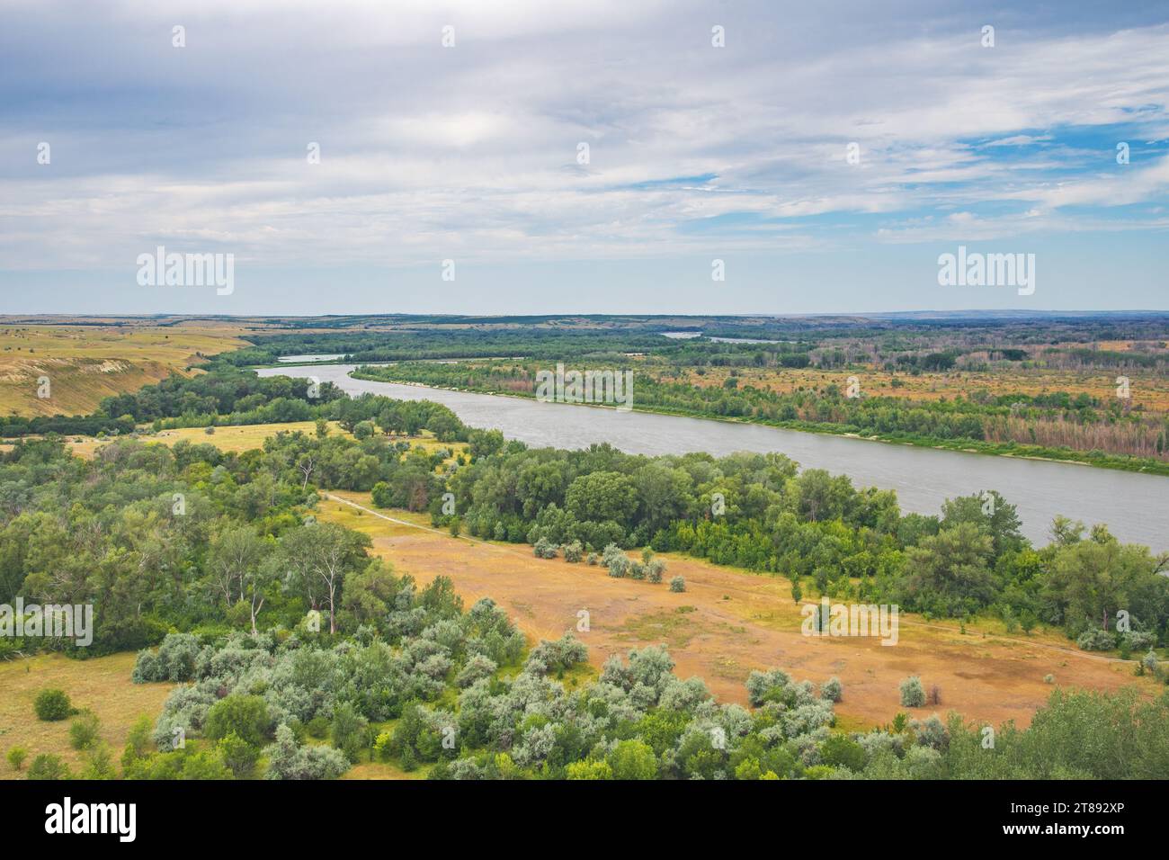 View of the Don River from the observation deck of the Natural Park ...