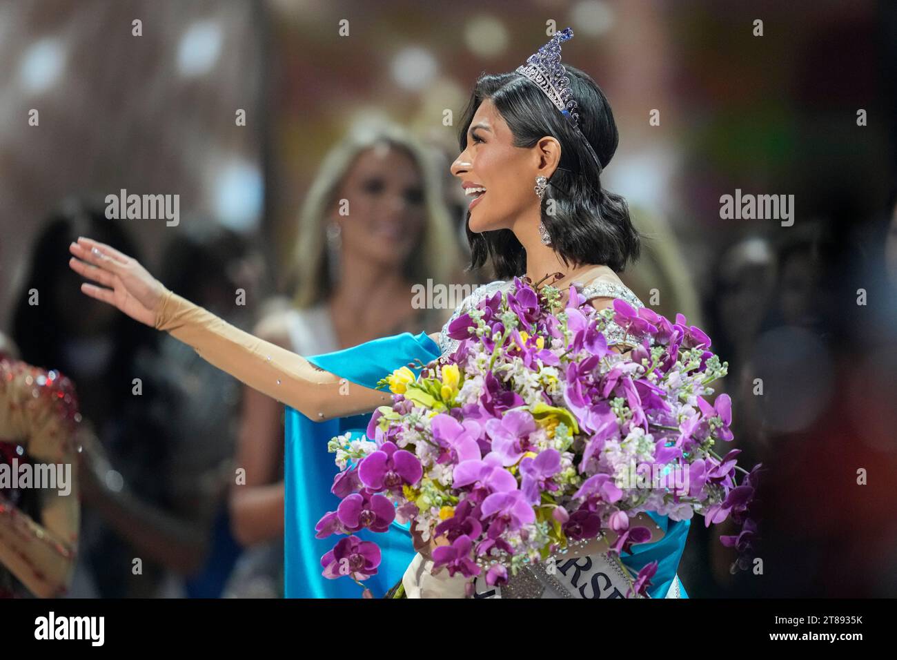 Miss Nicaragua Sheynnis Palacios reacts after being crowned Miss Universe at the 72nd Miss ...