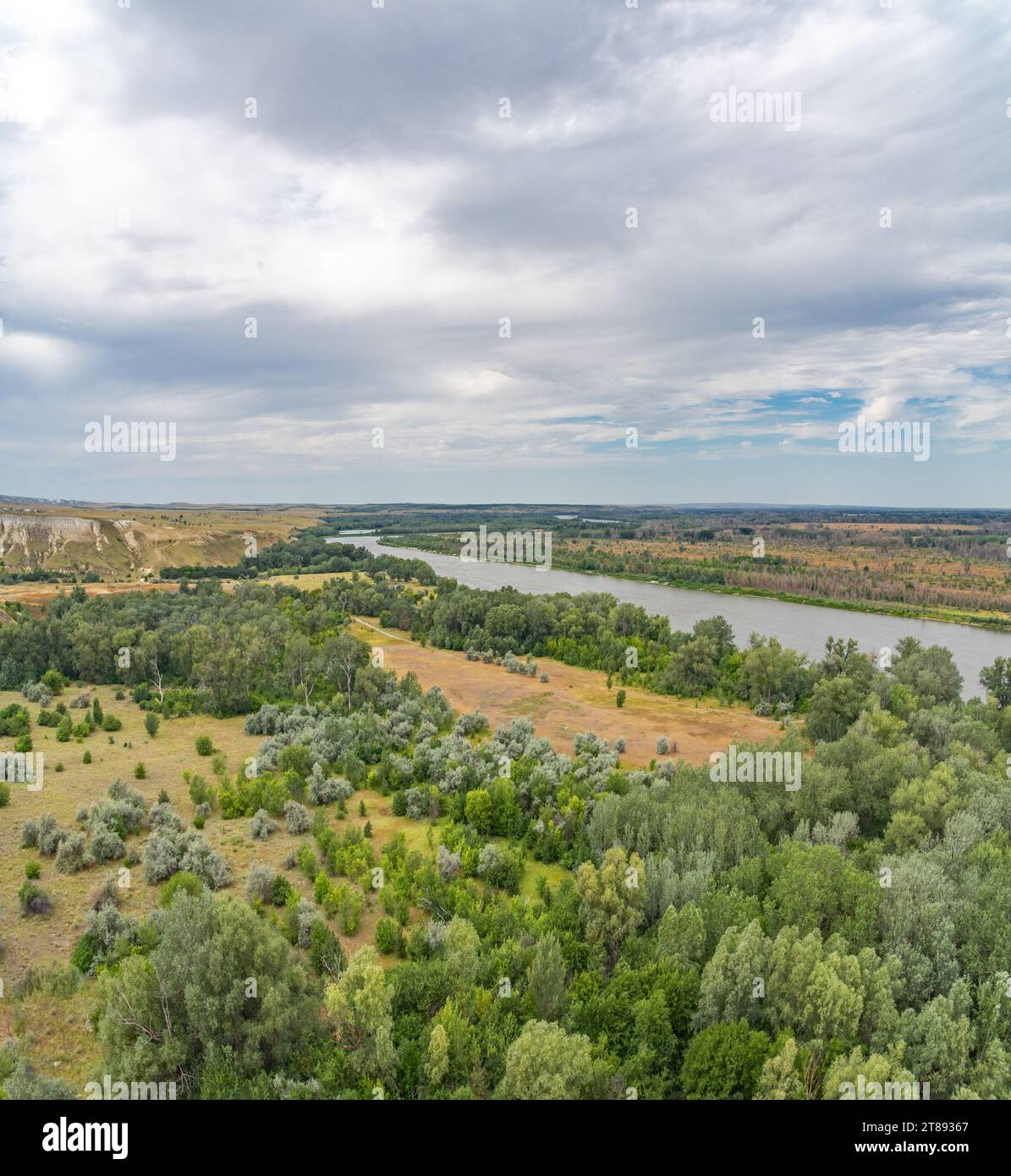 View of the Don River from the observation deck of the Natural Park ...