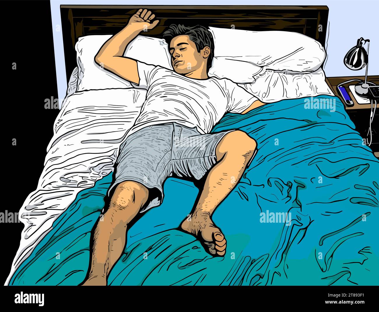 Man bed with pillow Stock Vector Images - Alamy