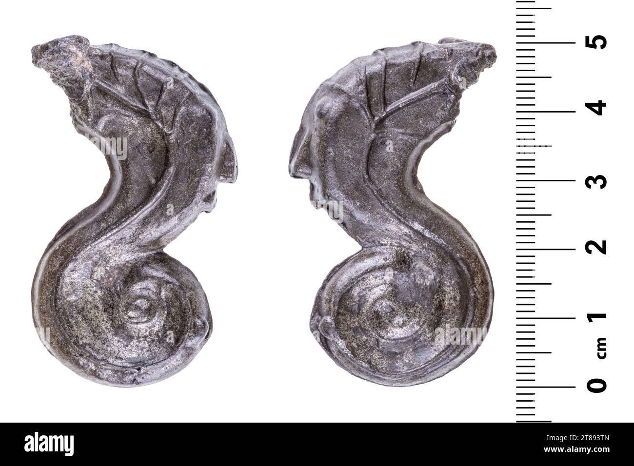 Ancient malaysian tin coin in the shape of a seahorse. Isolated on ...