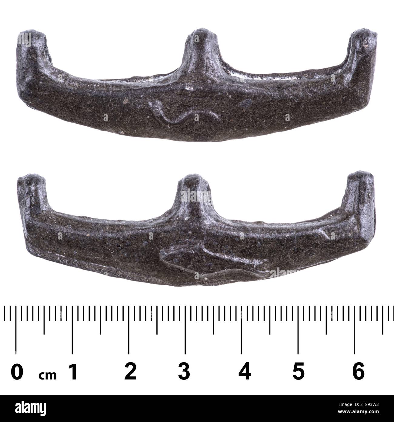 Ancient Malaysian tin coin in the shape of a canoe boat. Isolated on ...