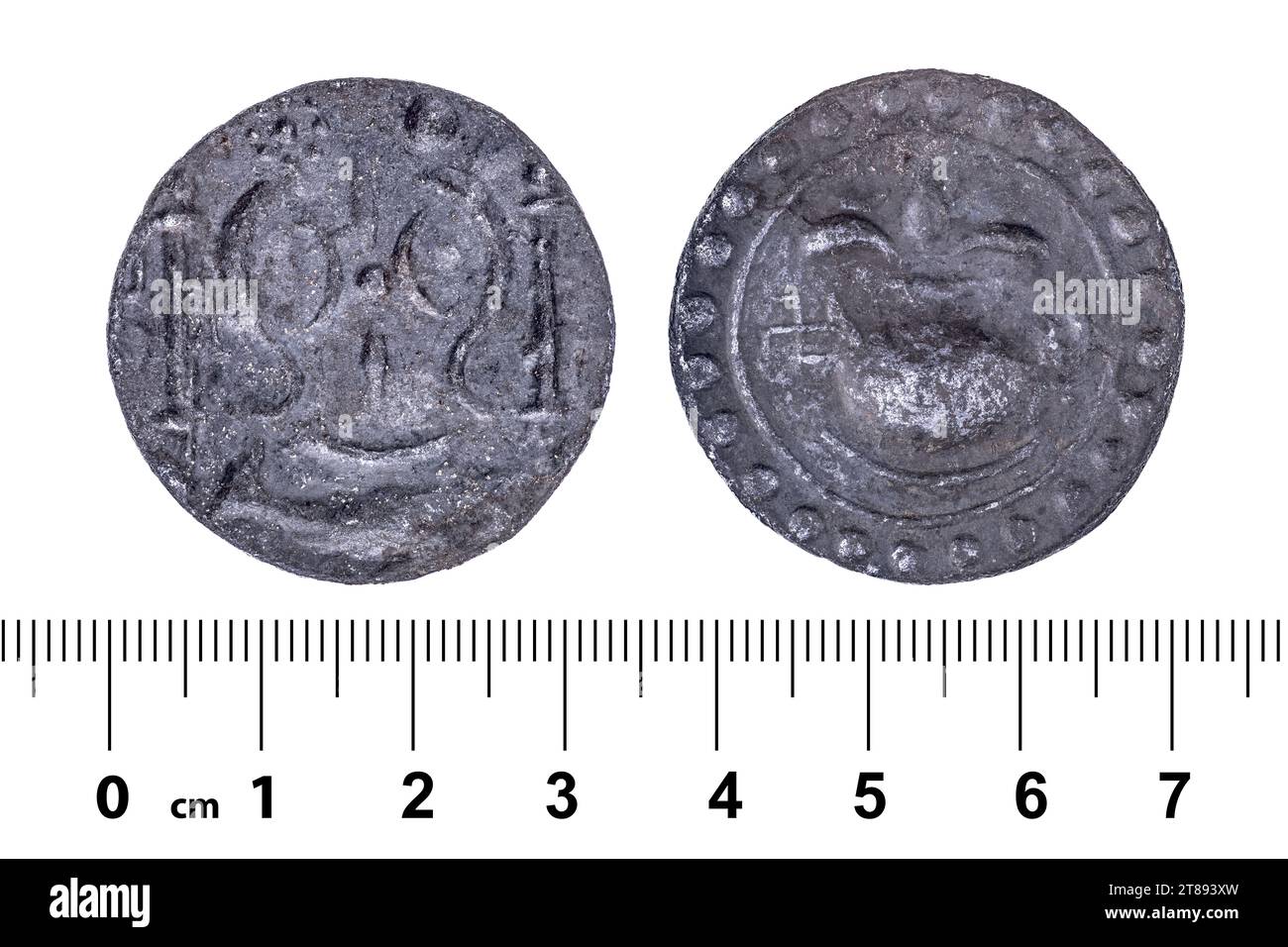 Ancient coin of the kingdom of Funan with the image of a lotus flower ...