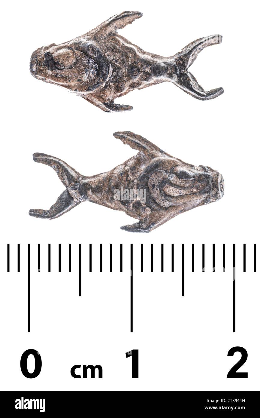 Ancient Malaysian coin in the form of a crucian fish. Isolated on white ...